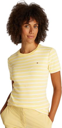 Tommy Hilfiger Damen T-Shirt Kurzarm Slim Cody Rundhalsausschnitt, Mehrfarbig (Citronella/Ecru STP), XXL