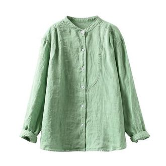 Generic Chemise en lin &agrave; manches longues pour femme - Chemisiers habill&eacute;s d&eacute;contract&eacute;s boutonn&eacute;s l&eacute;gers et respirants de style ethnique, chemise boutonn&eacute;e, &eacute;p