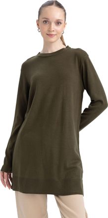 DeFacto Damen Oversize Shirt Tunika - Langarm Longshirt - Bequeme Tops für Damen -Lässiges Langarmshirt Regular Fit C Neck