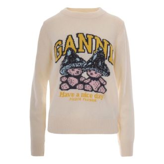 Ganni Femme, Pulls, Blanc, Taille: 42 FR Maille &agrave; col rond