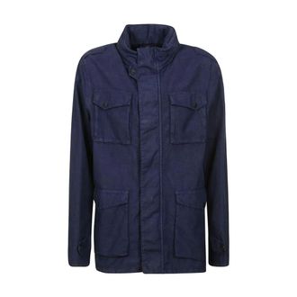 Herno Blaue Leinenfeldjacke mit Mehreren Taschen - - Jackets - Herren - Blau - M