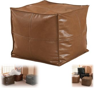 Generic F&uuml;llbare Kissentasche, Ungef&uuml;llter Kissenpouf, PU, Aufbewahrungsl&ouml;sung, wasserdichte Fu&szlig;st&uuml;tze for Wohnzimmer und Schlafzimmer-45x45x40cm(Deep orange)