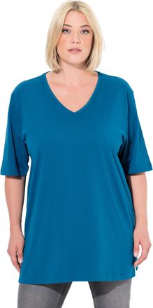 Ulla Popken Damen gro&szlig;e Gr&ouml;&szlig;en &Uuml;bergr&ouml;&szlig;en Plus Size T-Shirt, Basic, Relaxed Fit, V-Ausschnitt, Halbarm blaugr&uuml;n 50+ 515283768-50+