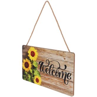 Cabilock Rustikales Holz türschild mit Sonnenblumenmuster Wetterfeste Willkommensdekoration für Haustür und Garten Glatte Oberfläche ohne Splitter Einfache Mon