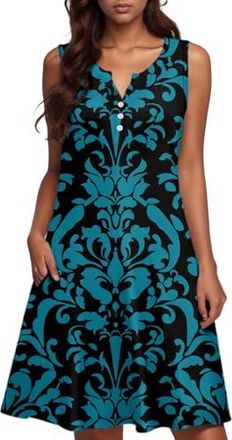 Generic Robes boh&egrave;me 2026 pour femmes, robe formelle sans manches, col en V profond, ample, robe de cocktail longue avec poches 2025, bleu marine, XXL