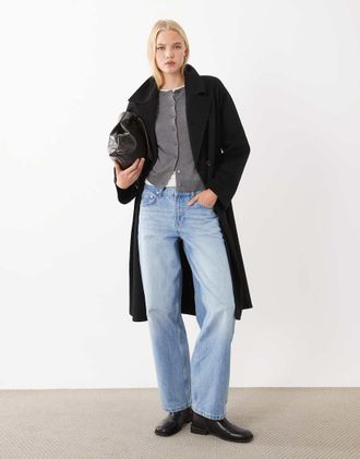 Mango Manteau mi-long coupe crois&eacute;e en laine m&eacute;lang&eacute;e - Noir