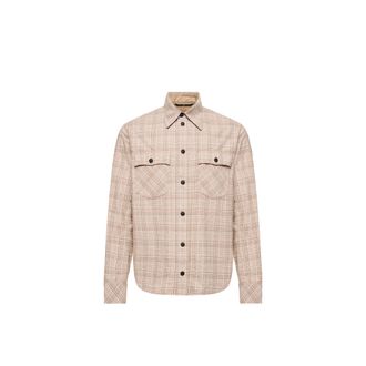 Moncler Moncler Long Sleeve Check Cotton Shirt, Men, Beige, Size: Xl