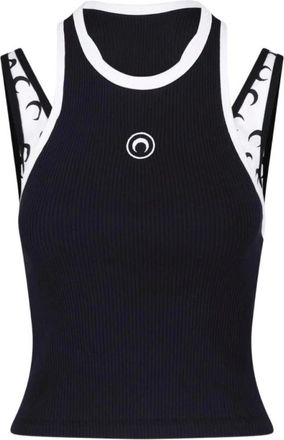 Marine Serre D&eacute;bardeur superpos&eacute; en jersey - Femme - Tops - Noir - Taille: 40 FR