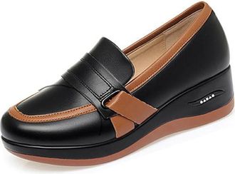 Generic Mocassins compens&eacute;s en cuir pour femme avec soutien de la vo&ucirc;te plantaire - Confortables &agrave; bout rond - Plateforme antid&eacute;rapante - Chaussures d&eacute;contrac