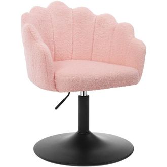 Woltu Chaise de Coiffeuse WOLTU, Fauteuil Pivotant en Tissu Boucl&eacute;, R&eacute;glable en Hauteur, Rose Clair
