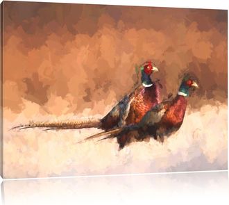 Pixxprint Stolzes Fasanenpärchen, Größe: 100x70cm, Leinwandbild, fertig gespannt, Wandbild, Dekoration, Kunstdruck, kein Poster