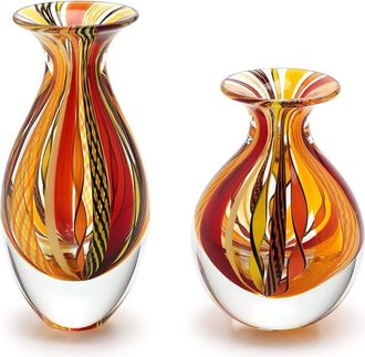 Ca'doro Ca D Oro Kleine Glasvasen Boho mit rot-gelben Stangen, mundgeblasenes Kunstglas im Murano-Stil, Modelle Nr. 2/3, 2
