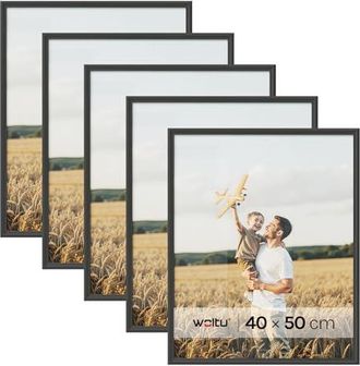 Woltu Lot de 5 Cadre Photo 40x50cm Cadre en Bois Massif avec Passe Partout, Suspendre Horizontalement ou Verticalement, Décoration Murale ou sur Table, Noir