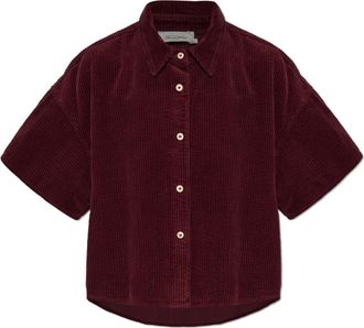 American Vintage Femme, Blouses et Chemises, Rouge, Taille: 40 FR Chemise &agrave; Manches Courtes en Velours C&ocirc;tel&eacute; Padow