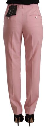 Dolce & Gabbana Womens Virgin Wool Stretch High Waist Trousers Pink Elastane