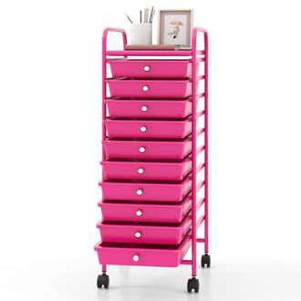 Giantex Chariot à Roulettes avec 10 Tiroirs Empilables - Chariot de Salle de Bain avec Roulettes Verrouillables - Chariot de Rangement - Structure en Métal