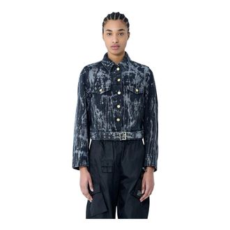 Ganni Bedruckte Denim-G&uuml;rteljacke - - Jackets - Damen - Blau - S