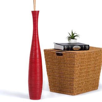 Leewadee Leewadee Grand Vase A Poser Au Sol pour Branches D&eacute;coratives De Pampa, Vase en Bois De Manguier, 65 cm, Rouge