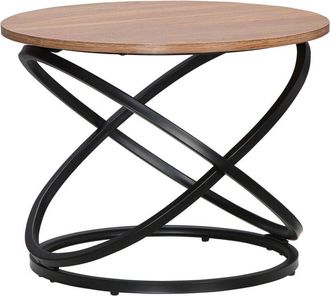 HOMCOM Homcom - Table basse ronde design industriel néo-rétro ø 60 x 46H cm acier anneaux noir aspect chêne clair