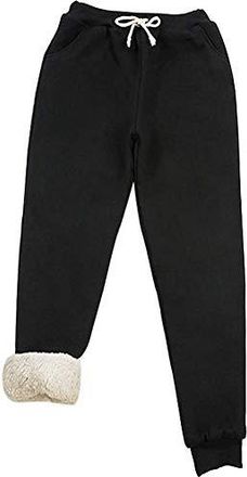 Lazutom Pantalon de jogging en polaire doubl&eacute; Sherpa pour femme - Noir - 32