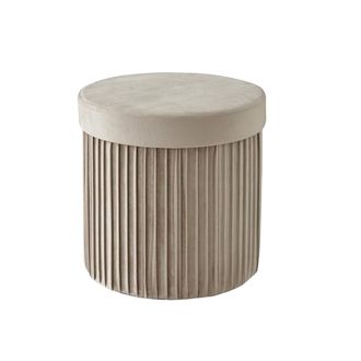 Relaxdays Hocker Samt, Sitzhocker mit Stauraum, gepolstert, faltbar, HxD: 38 x 38 cm, runder Beistellhocker, beige