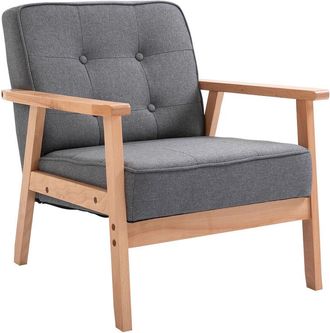 HOMCOM Einzelsofa Loungesessel Polsterstuhl mit Armlehnen Holzrahmen Leinen Grau 64,5 x 70 x 74 cm - Homcom