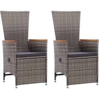 vidaXL Vidaxl - Chaise inclinable de jardin 2pc et coussins R&eacute;sine tress&eacute;e Gris