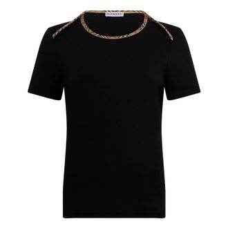 Burberry Femme, Tops, Noir, Taille: 36 FR Check Trim Cotton T-shirt