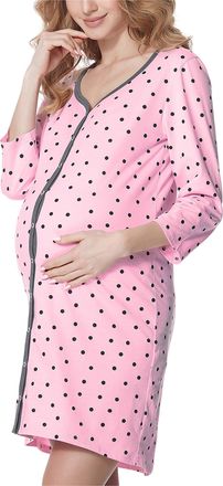 Be Mammy Damen Umstands Nachthemd 3/4 Arm mit Stillfunktion BE20-276 (RosaPunkte (Graphite), XL)