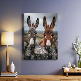 Generic Tier Leinwandbild 30 x 20 cm Zwei s&uuml;&szlig;e Esel Kunstdruck Wandbild Foto Poster Bild Fertig zum Aufh&auml;ngen Aesthetic Deko Flur k&uuml;che B&uuml;ro Villa Badezimmer