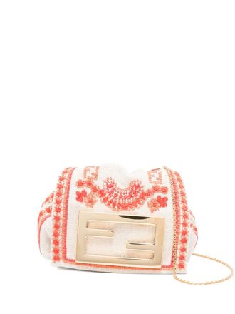 Fendi mini sac Mamma Baguette &agrave; broderies - Tons neutres