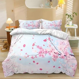 Generic Housse de Couette Literie Ensemble Fille Enfants Branche De Fleur De Cerisier en Fleurs décoration, Adultes Parure de Lit 240 x 260 cm Femmes Ensemble