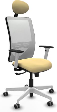 Piqueras y Crespo Call Center Zulema Stuhl mit wei&szlig;en und schwarzen Armlehnen, h&ouml;henverstellbare Lendenwirbelst&uuml;tze und festes Kopfteil, ausgestattet mit 3 Positionen, 