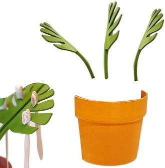 Generic Miroir Monstera, support mural pour dentifrice, organisateur de salle de bain, support de brosse &agrave; dents, sans perforation, organisateur de pinceaux d