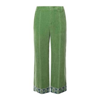 Valentino Garavani Pantalon large en velours &agrave; ourlet orn&eacute; - Homme - Pantalons - Vert - Taille: XL
