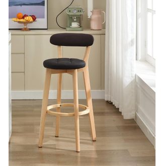 Generic 28 Thekenhöhe Barhocker 2er-Set Massivholzrahmen Kunstleder Rückenlehne Stuhl Natur(Natural C)