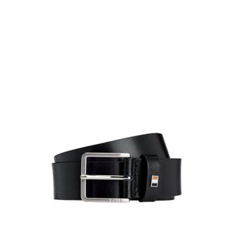 HUGO BOSS Italienische Lederg&uuml;rtel mit Metallflagge - - Accessories - Herren - Schwarzk - 110 CM