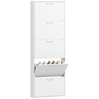 HOMCOM Schuhm&ouml;bel 15 Paar, moderner schmaler Schuhschrank mit 5 aufklappbaren Schubladen, f&uuml;r Flur und Diele, 65 x 17 x 180,5 cm, wei&szlig;