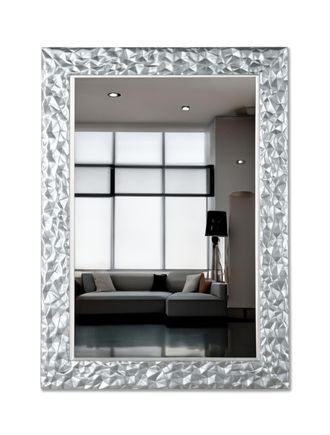 MO.WA Moderner Wandspiegel 51x71 dekorativem Rahmen Holzspiegel Silber Flurspiegel Schlafzimmer Badezimmer Wohnzimmer Dekorativer Spiegel