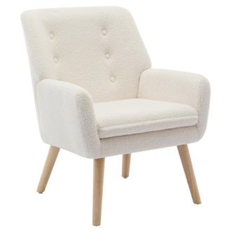 Vente-Unique Vente-unique - Fauteuil en tissu bouclette blanc serino