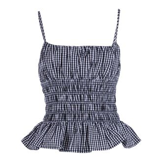 Michael Kors Femme, Tops, Noir, Taille: 40 FR Haut Smock&eacute; en Coton Vichy