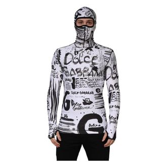 Dolce & Gabbana Wei&szlig;es Jersey Balaclava-Hoodie mit Graffiti-Print - - Sweatshirts & Hoodies - Herren - Wei&szlig; - M