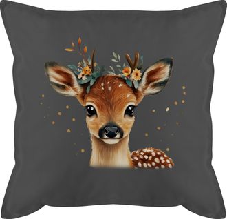 Shirtracer Kissen 50x50 - Süßes REH mit Blumen Tracht Hirsch Geschenke Waldtier Geschenk Rehkitz I Volksfest - 50 x 50 cm - Grau - graues hirschmotiv Baby blüten