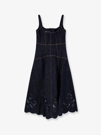 Self Portrait Womens Dress Midi Denim Blue Cotton