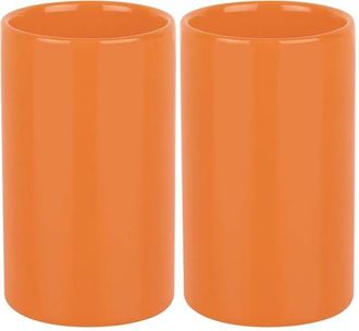 Spirella Zahnputzbecher Zahnb&uuml;rstenhalter Keramik Tube 7x11,5 cm Orange (Packung mit 2)