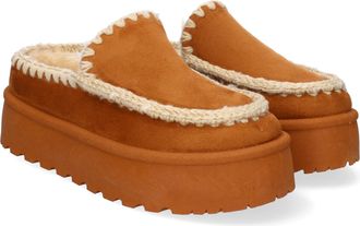 Shoes & Blues Bequeme und elegante Plateau-Clogs f&uuml;r Damen, modernes Design, Nahtdetails und mit Lammfell gef&uuml;ttert., Leder, 40 EU