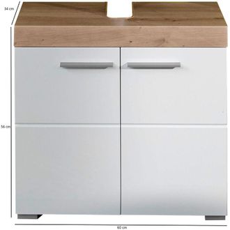 PEGANE Pegane - Meuble de salle de bain sous vasque avec 2 portes coloris ch&ecirc;ne &agrave; noeuds, blanc brillant - Longueur 60 x hauteur 56 x profondeur 34 cm