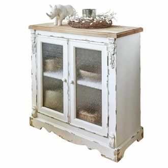 Loberon Kommode South Yarmouth, Vintage-Flair, Verspielte Verzierungen, Authentischer Antik-Look, Ornamentglas, Kommodenschrank, Tannenholz, Glas, Polyresin, 