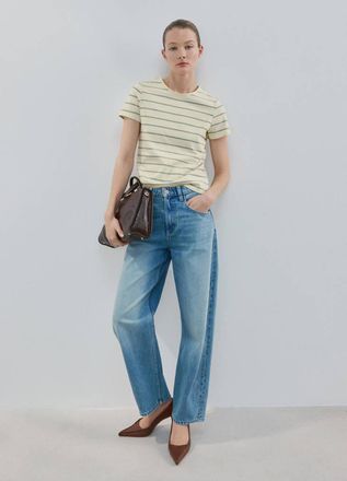 Mango T-shirt coton &agrave; rayures jaune pastel - Femme - XXS - MANGO