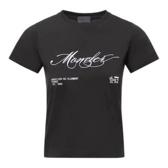 Moncler Femme, Tops, Noir, Taille: 36 FR T-shirt en coton avec logo brod&eacute;